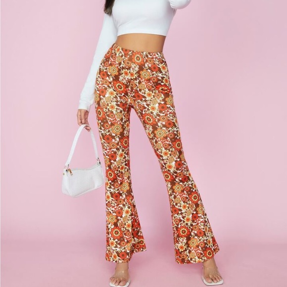 SHEIN | Pants & Jumpsuits | New Brown Orange White Retro Boho 7s Flower ...